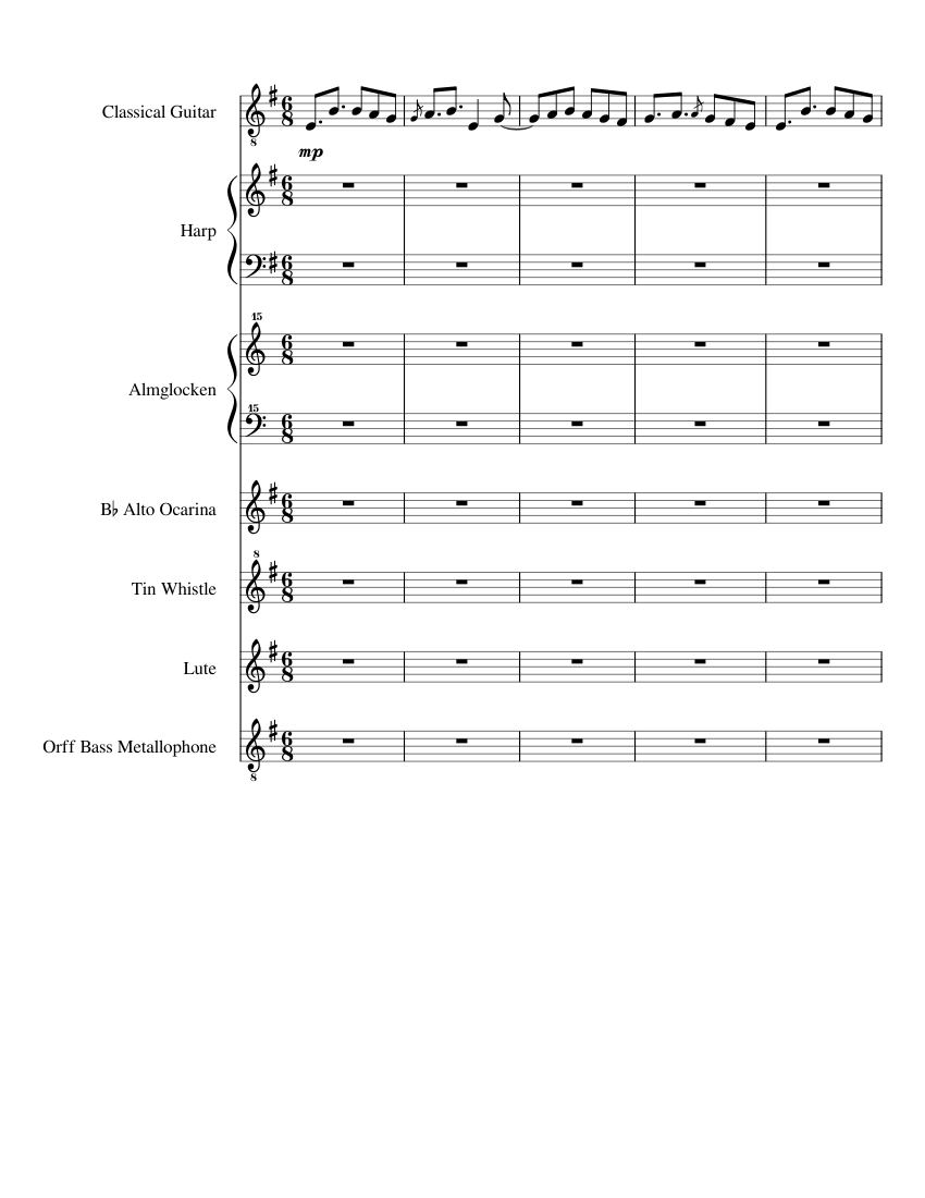 Elven Tavern Sheet music for Guitar, Harp, Flute other, Percussion ...
