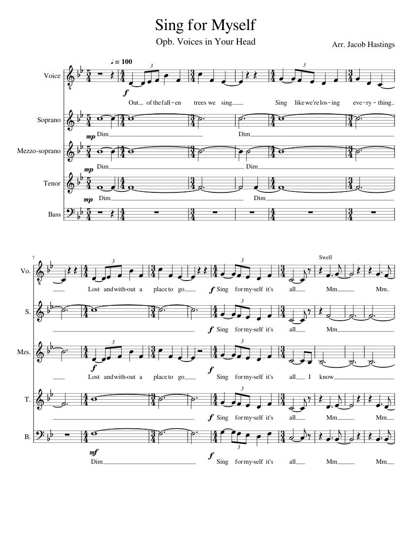 Sing_for_Myself Sheet Music for Soprano, Tenor, Bass voice, Vocals ...