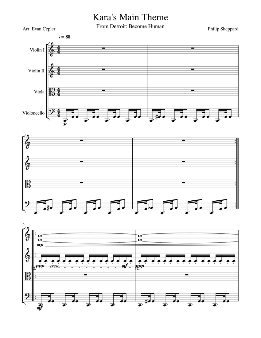 Kara’s Main Theme Sheet music for Violin, Viola, Cello (String Quartet ...