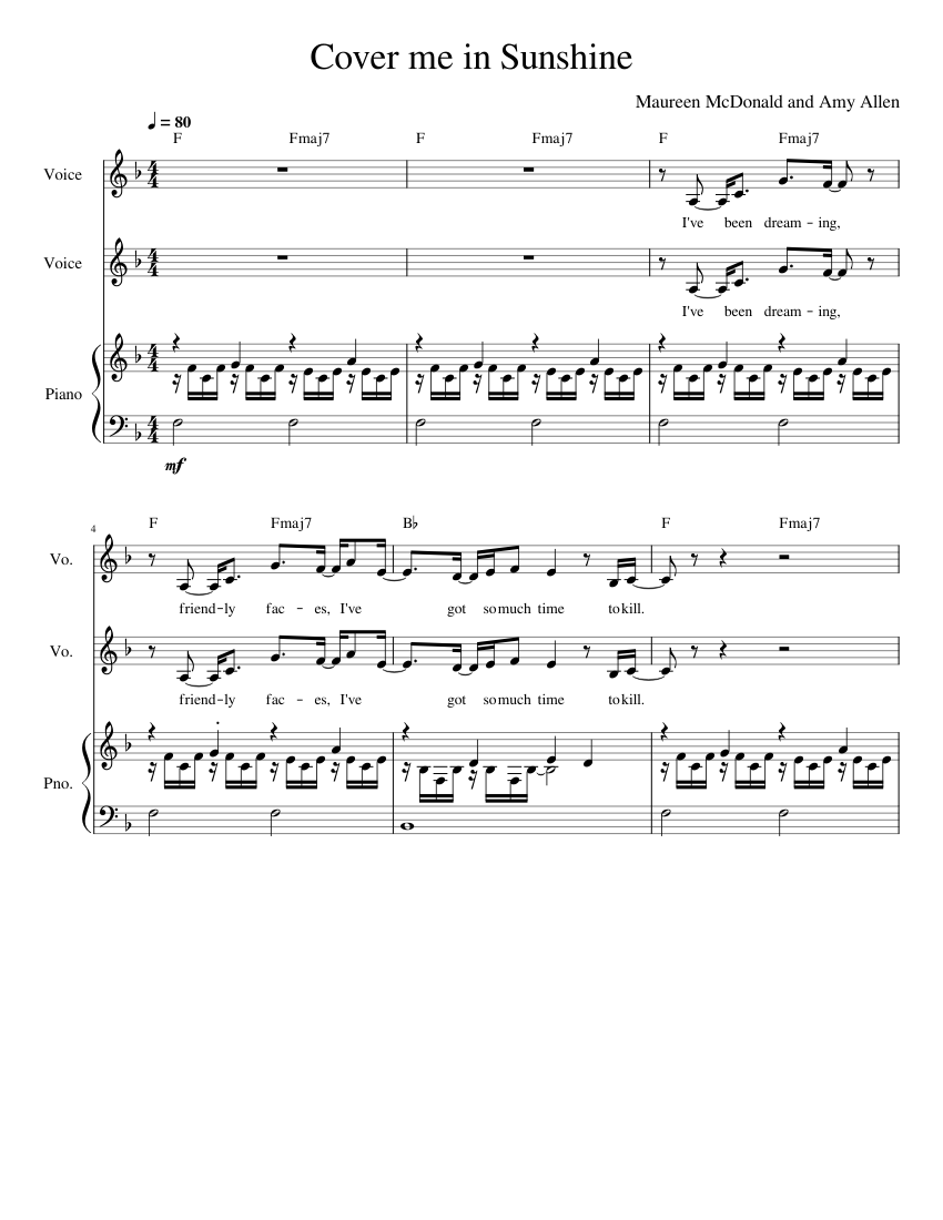 Cover me in Sunshine Sheet Music with Chords for Piano, Vocals (Mixed ...