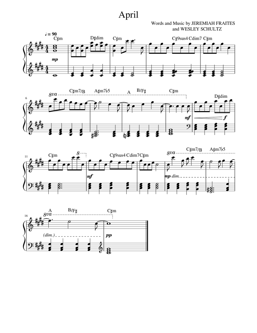 April Sheet Music with Chords for Piano (Solo) Easy | MuseScore.com