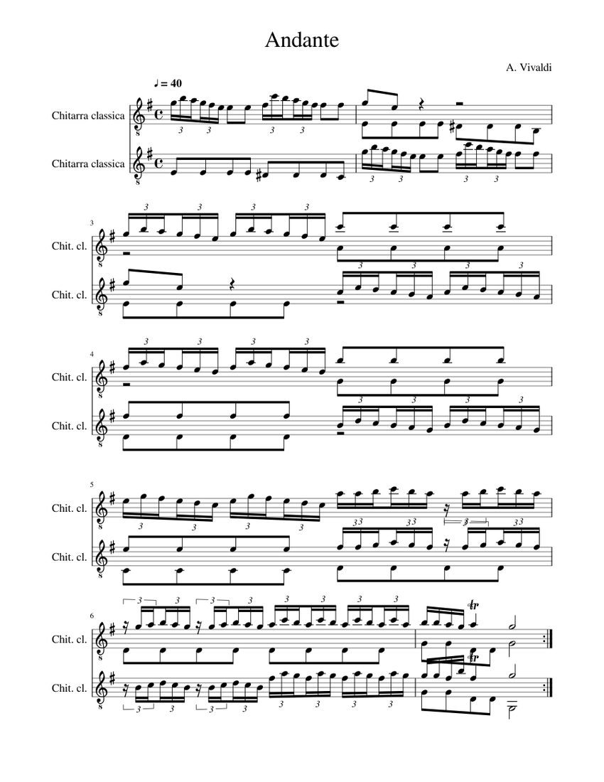 Andante Sheet music for Guitar (String Duet) | Musescore.com