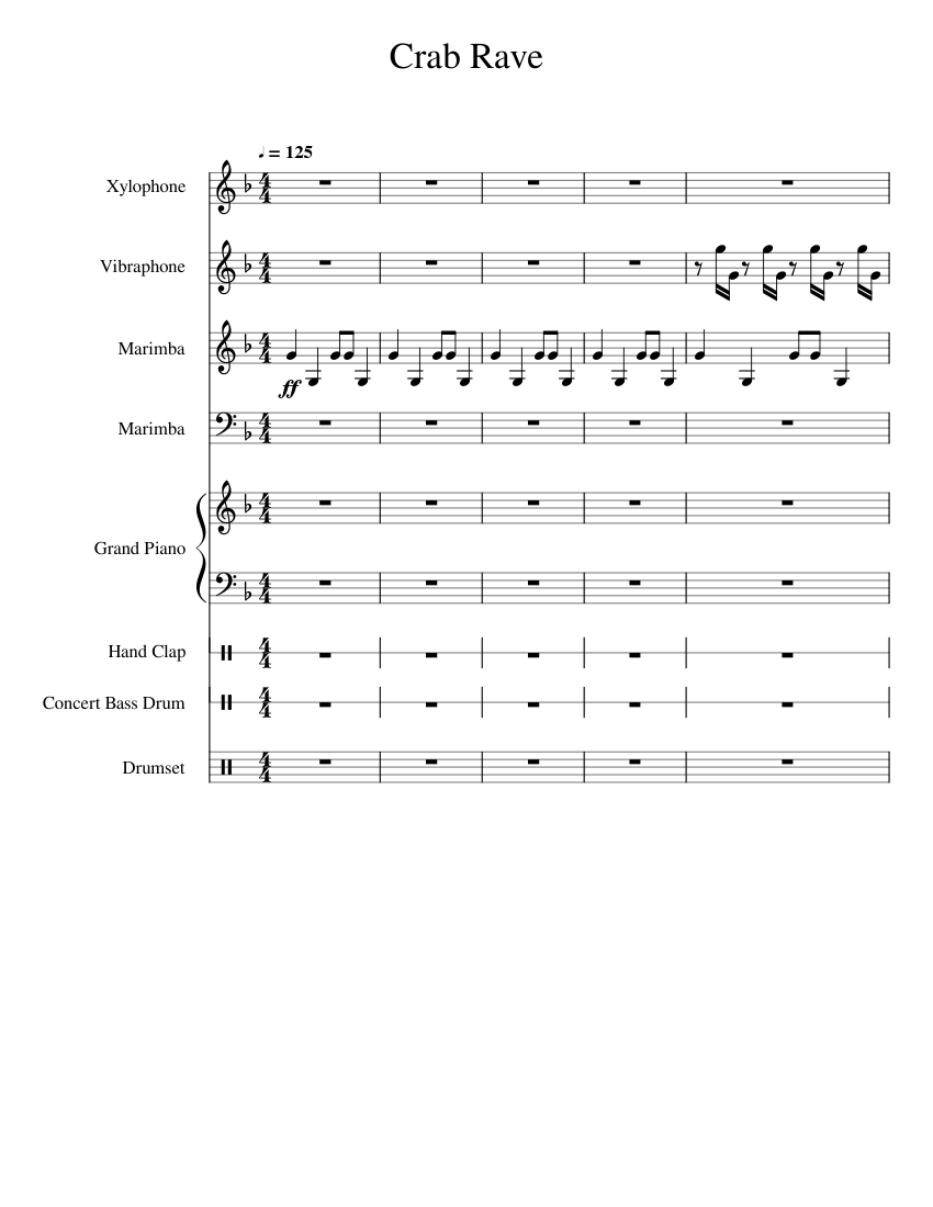 Crab_Rave Sheet music for Piano, Vibraphone, Drum group, Bass drum ...