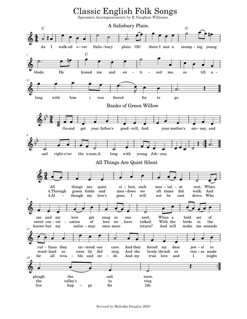 Classic English Folk Songs – Selected and Edited by R. Vaughan Williams ...