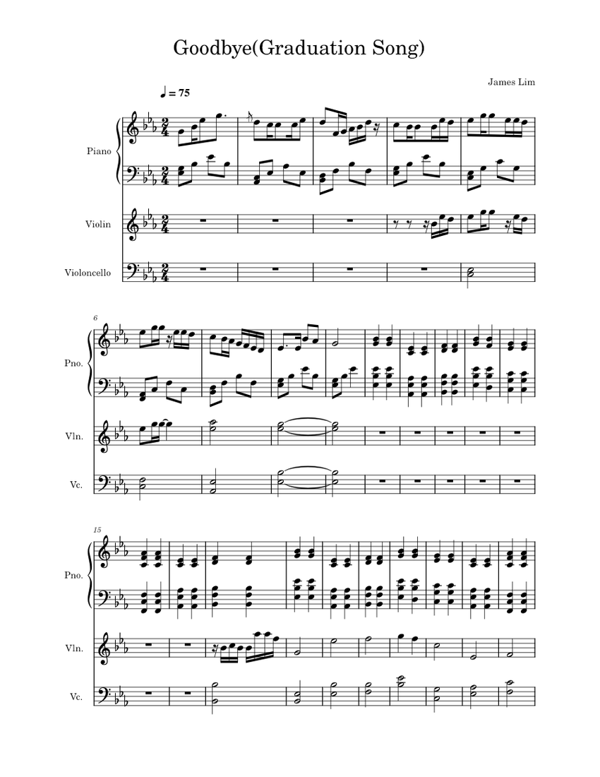 Graduation Song Sheet Music for Piano, Violin, Cello (Concert Band ...