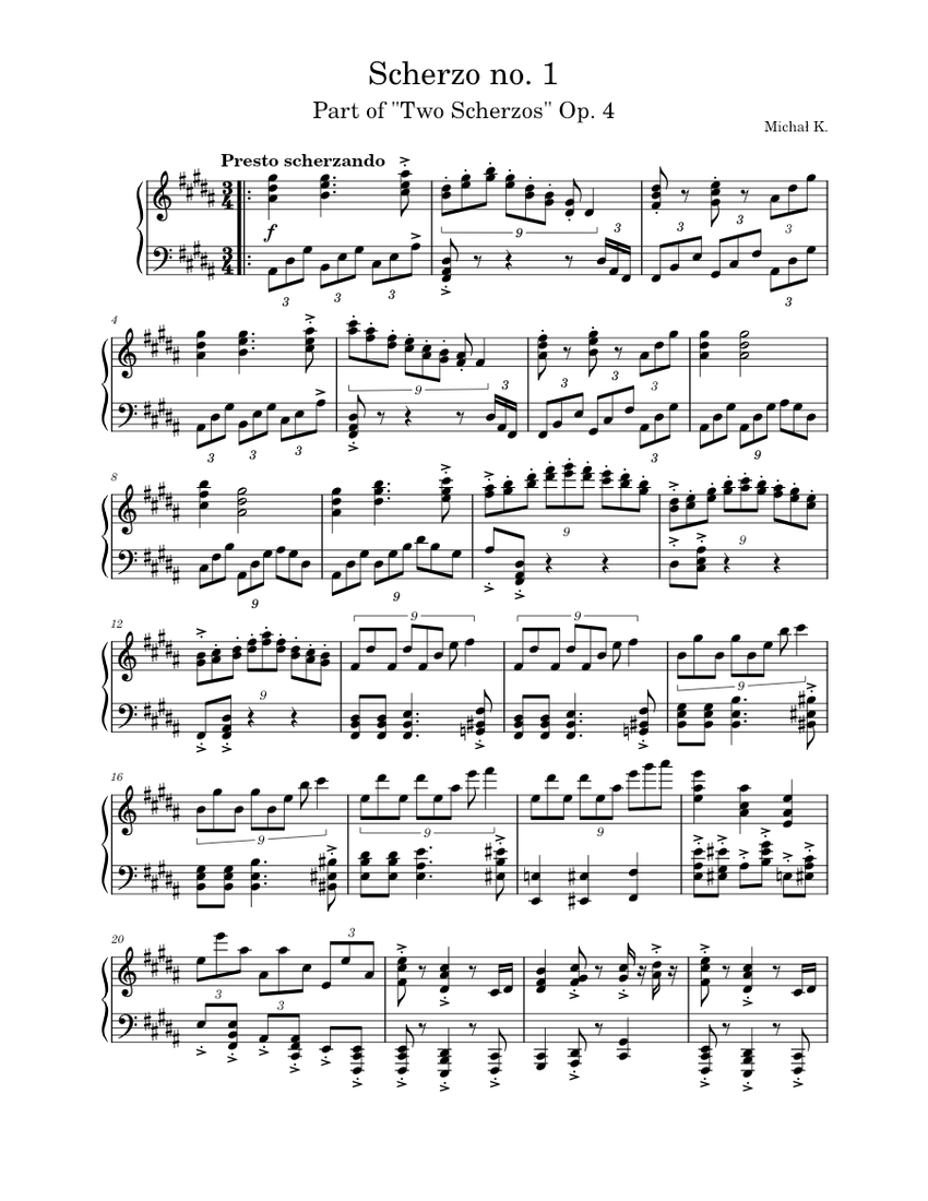Scherzo no. 1 - Part of "Two Scherzos" Op.4 Sheet Music for Piano (Solo ...