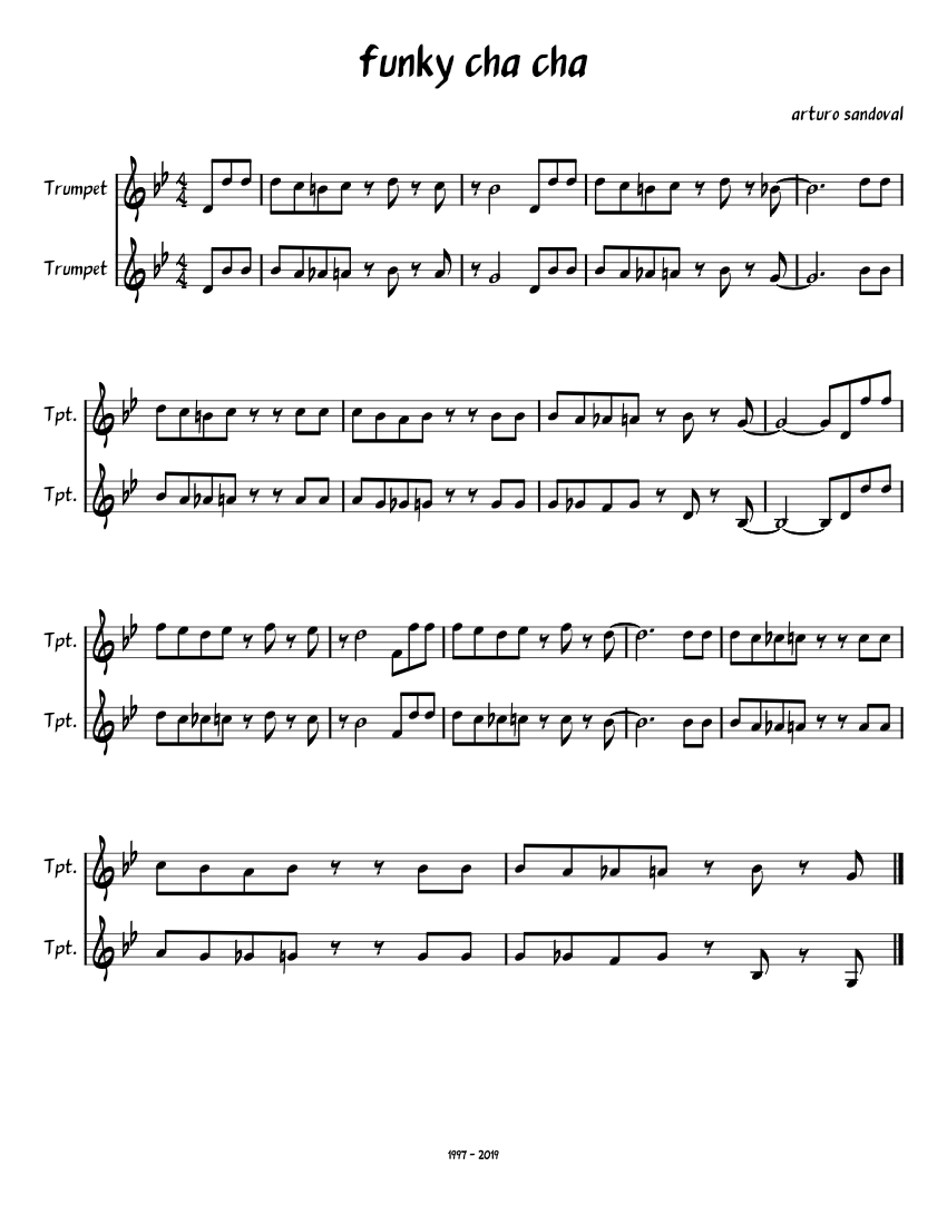 Funky Cha-Cha Trumpet Sheet music for Trumpet in b-flat, Trumpet other (Brass Duet) | Musescore.com
