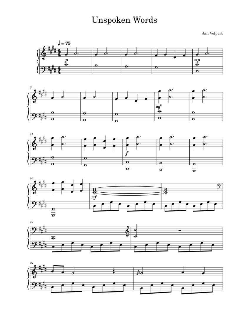Unspoken Words - Jan Volpert Sheet music for Piano (Solo) Easy ...