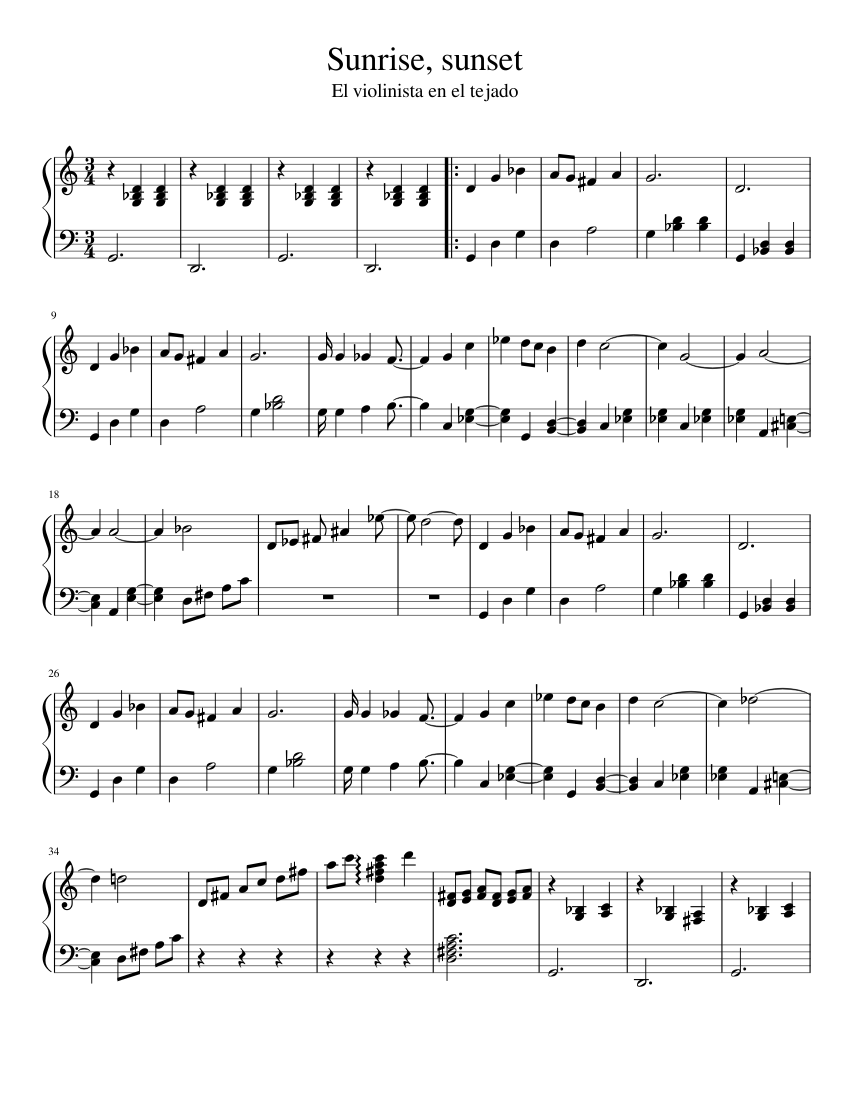 Sunrise sunset Sheet Music for Piano (Solo) Easy | MuseScore.com
