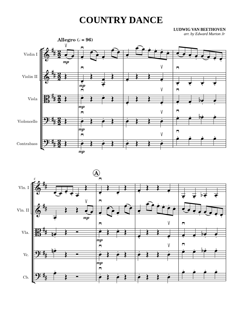 Country Dance – Ludwig van Beethoven [arr. By Edward Murton Jr.] Sheet ...