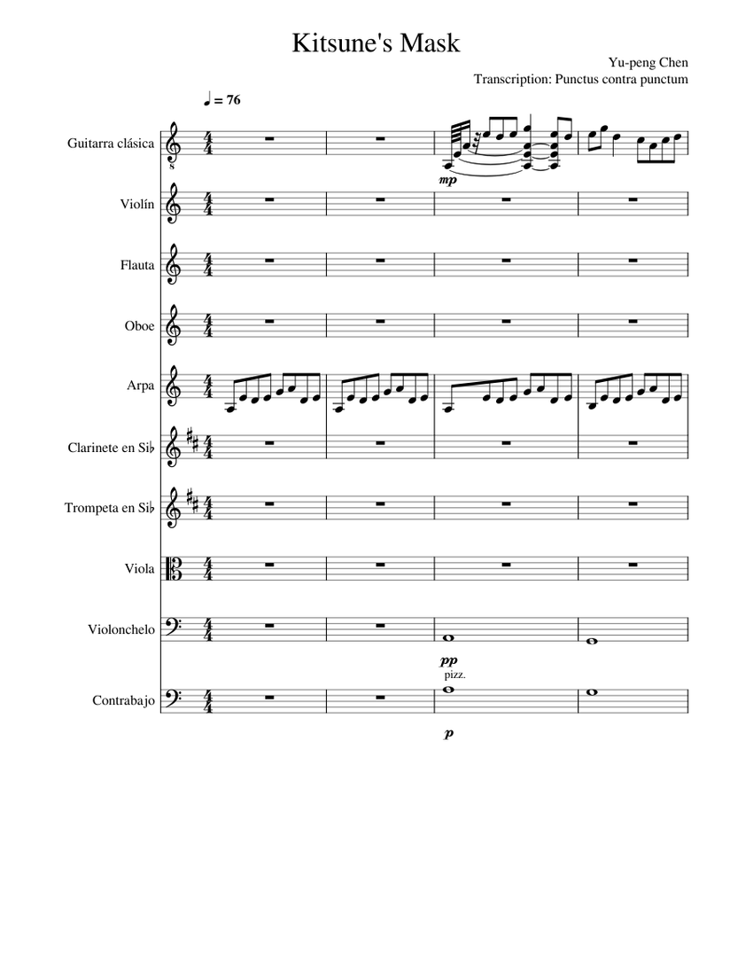 Kitsune´s Mask Sheet Music for Flute, Oboe, Clarinet in b-flat, Trumpet ...