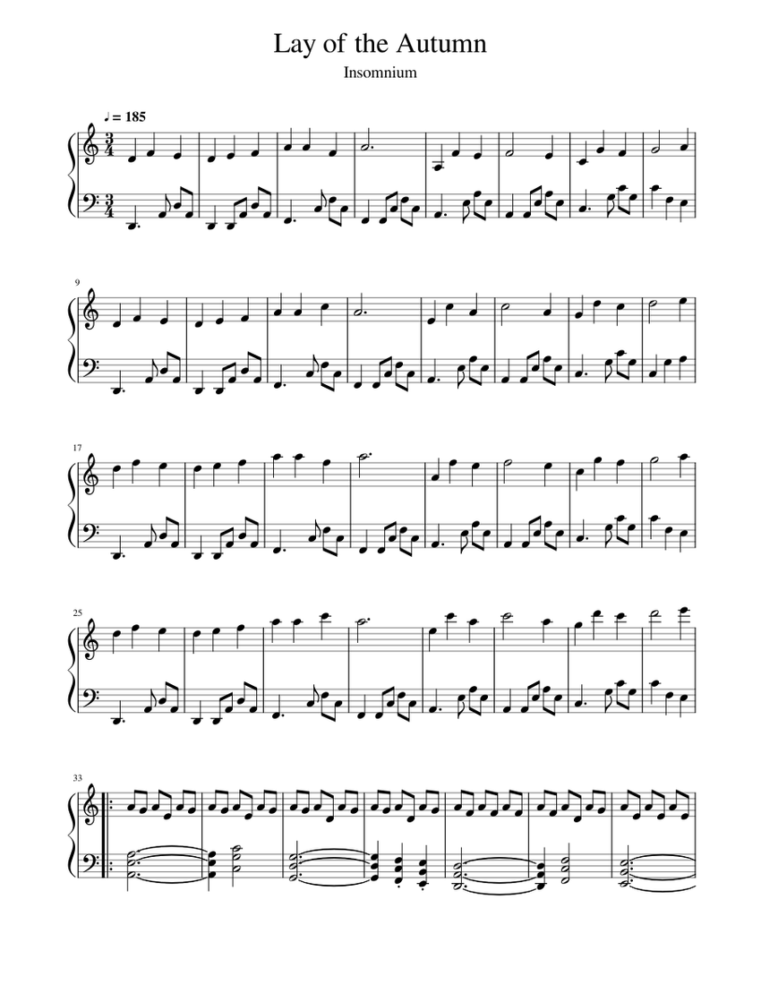 Insomnium - Lay of the Autumn Sheet Music for Piano (Solo) | MuseScore.com