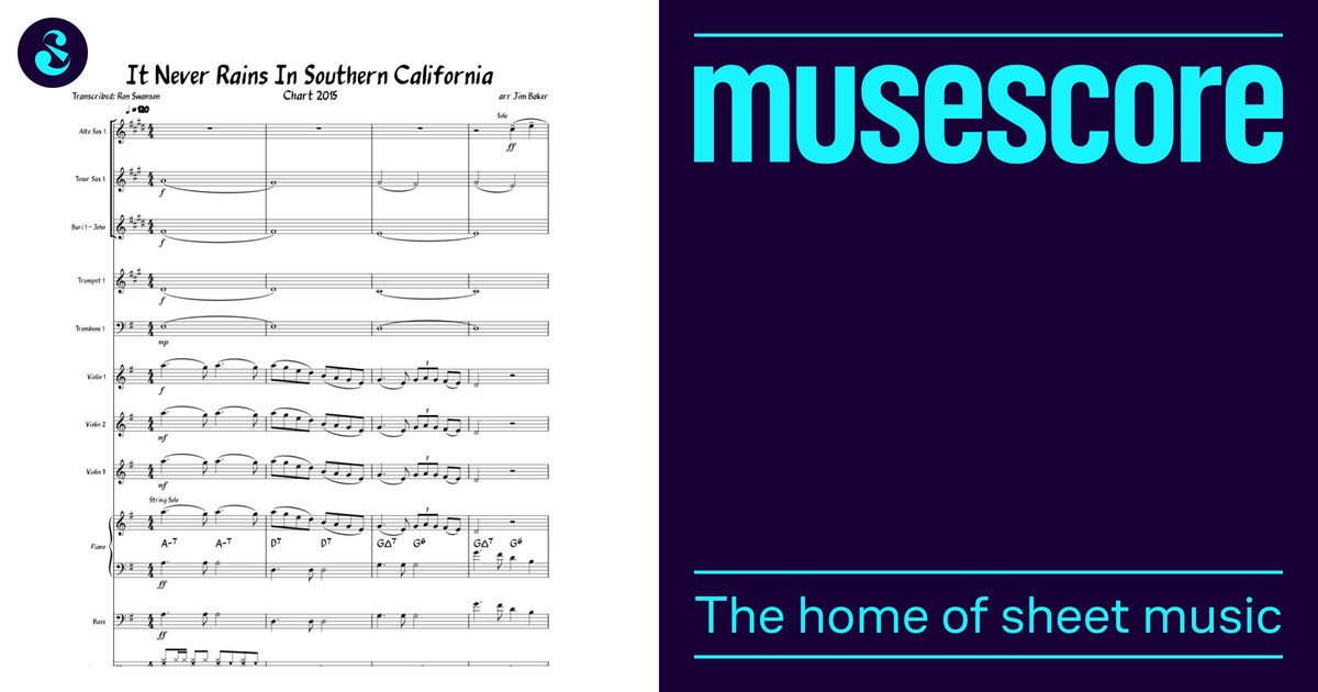 It Never Rains (In Southern California) – arr Jim Baker Sheet Music ...