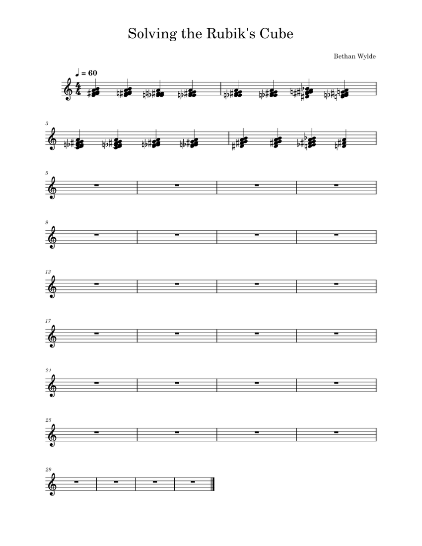 Front face of Rubik's Cube chord progression Sheet Music for Piano ...