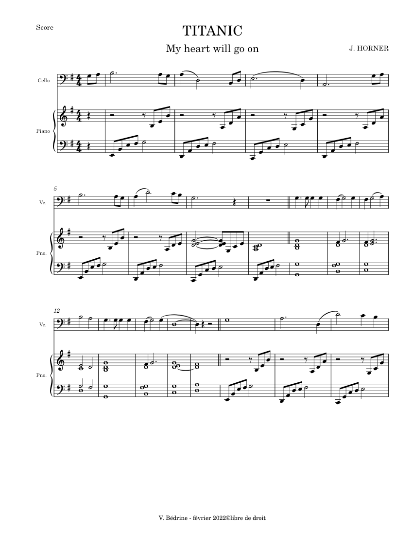 Titanic – James Horner Sheet music for Piano, Cello (Piano Duo) | Musescore.com