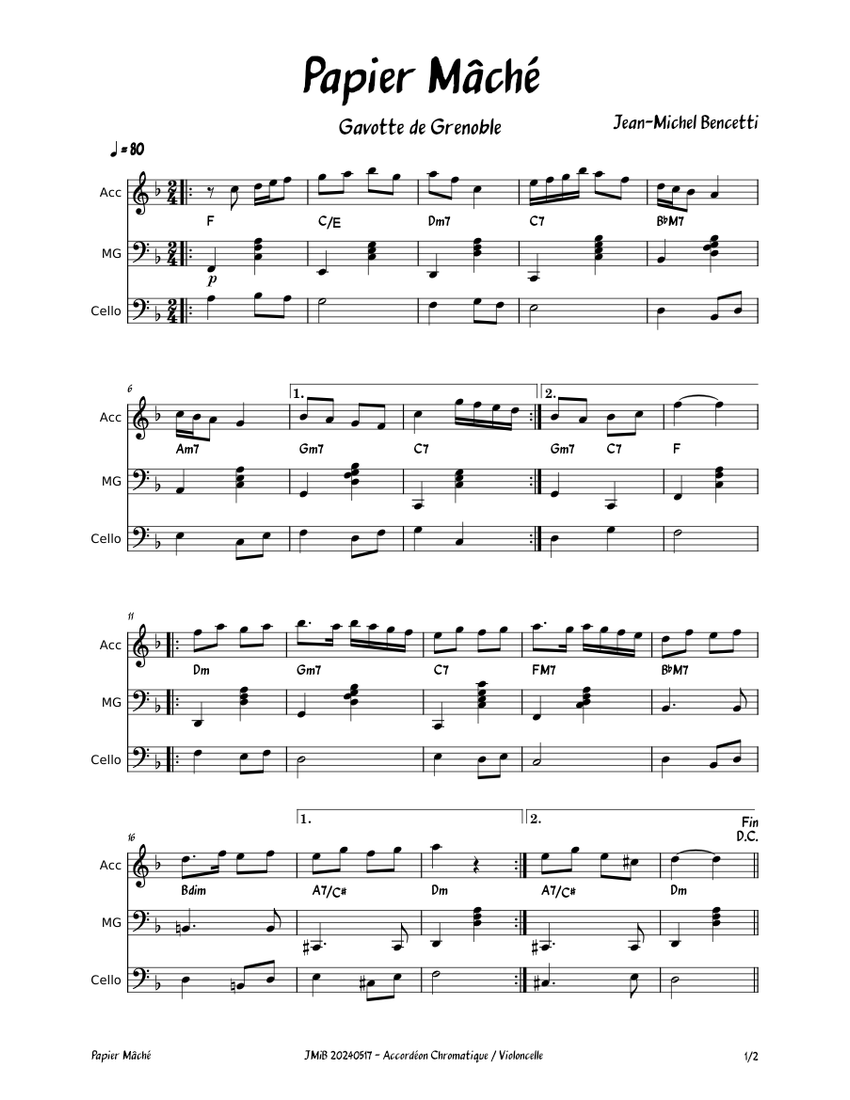 Papier Maché – Jean-Michel Bencetti Sheet music | Musescore.com