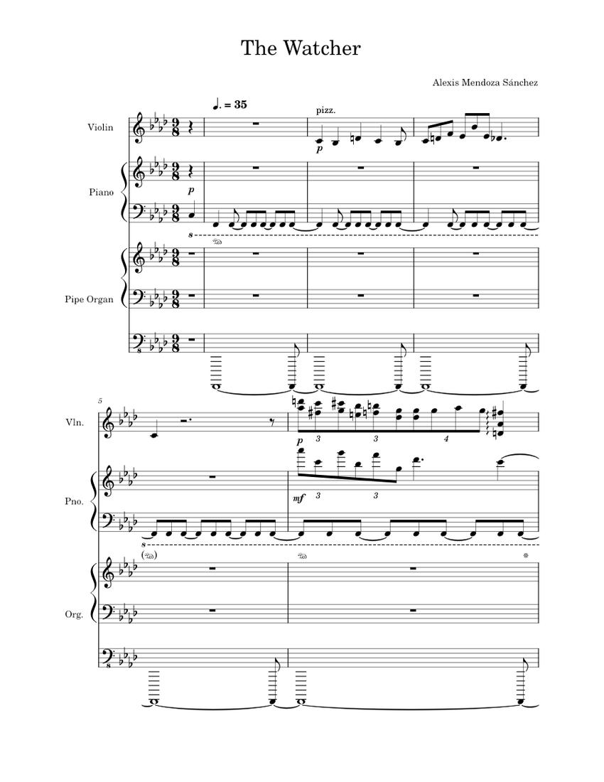 The Watcher Sheet music for Piano, Organ, Violin (Mixed Ensemble ...
