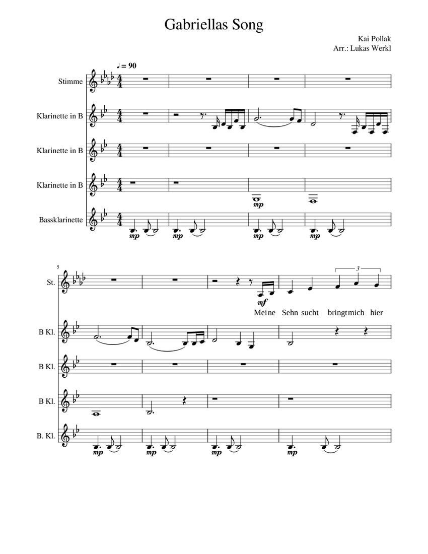 Gabriellas Song Sheet Music for Vocals, Clarinet in b-flat, Clarinet ...