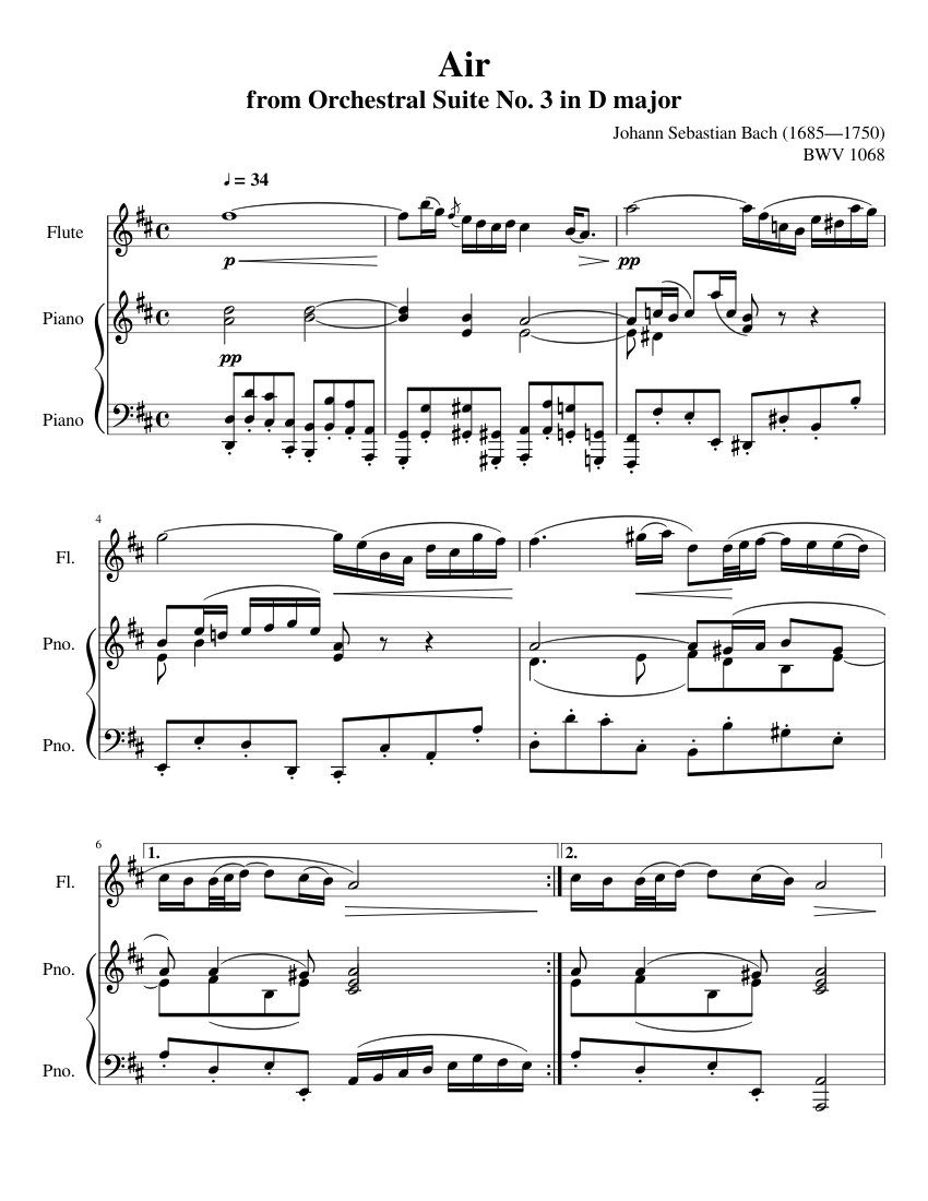 Air 'on the G string', Orchestral Suite No. 3 in D major, BWV 1068 ...