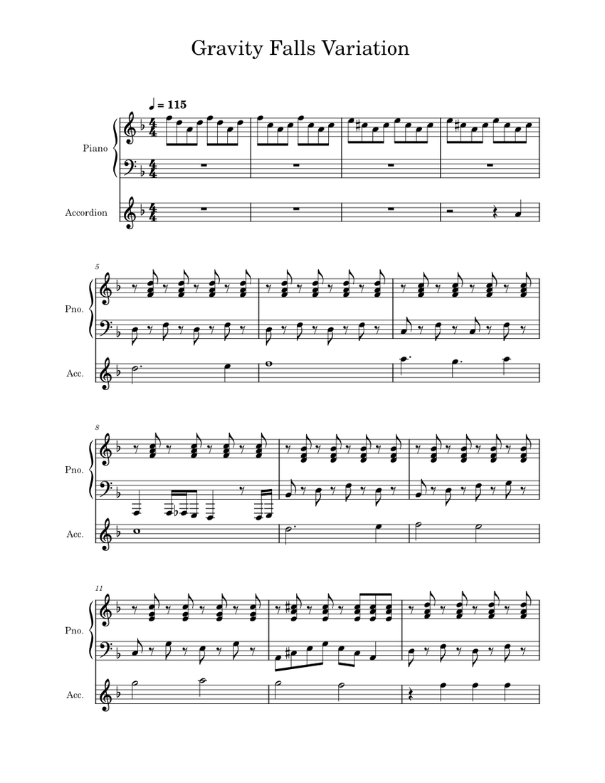 Gravity Falls Theme – Brad Breeck (Accordion and Piano) - piano tutorial