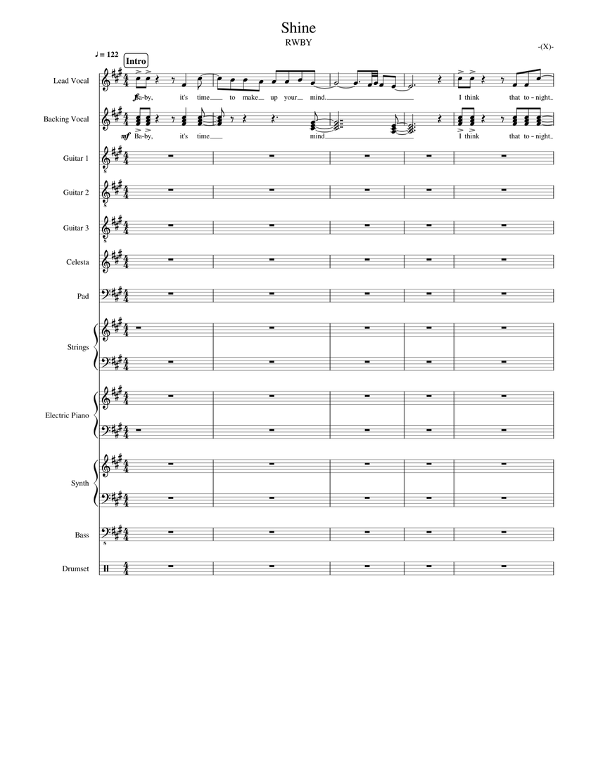Shine (UPDATED 1/4/18) Sheet music for Piano, Vocals, Celesta, Guitar ...