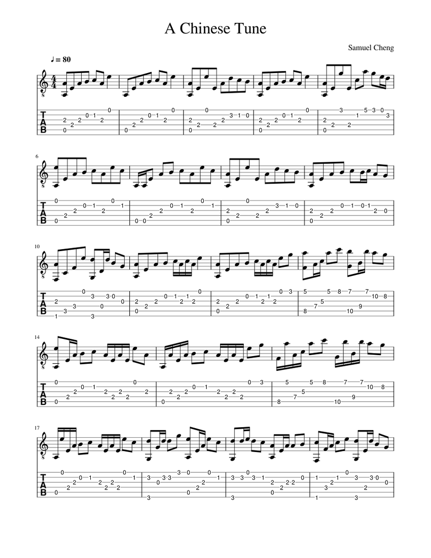 Chinese Tune Sheet Music and Tab for Guitar (Solo) | MuseScore.com