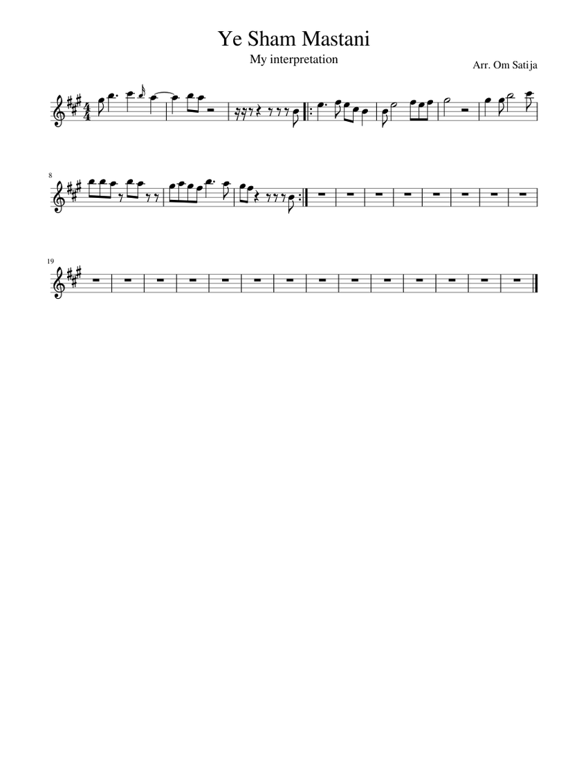 Ye shaam mastani – Kishore Kumar Ye shaam mastani – sax solo Sheet ...