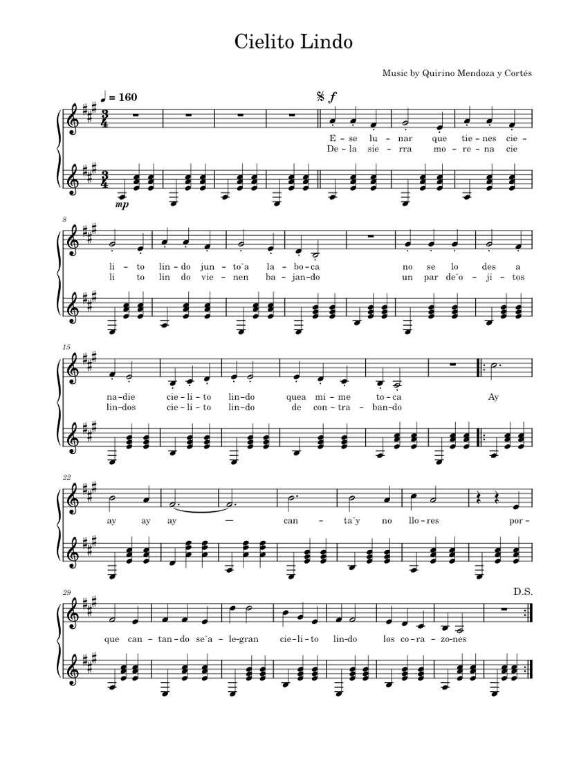 Cielito Lindo Sheet music for Piano (Solo) | Musescore.com