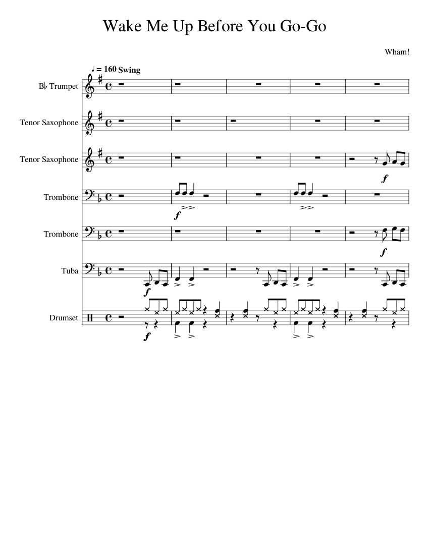 Wake Me Up Before You Go Go Sheet Music for Trombone, Tuba, Saxophone ...