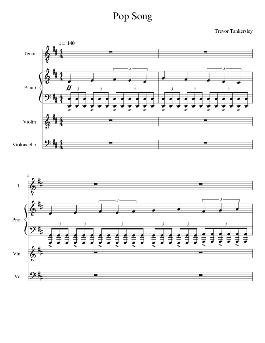 Pop Song Sheet music for Piano, Tenor, Violin, Cello (Mixed Quartet ...