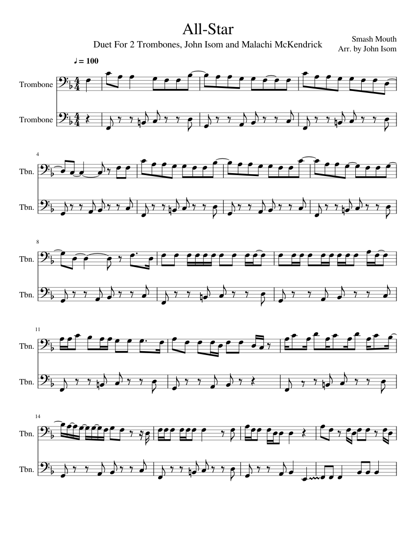 All Star - Trombone Duet Sheet Music for Trombone (Brass Duet ...