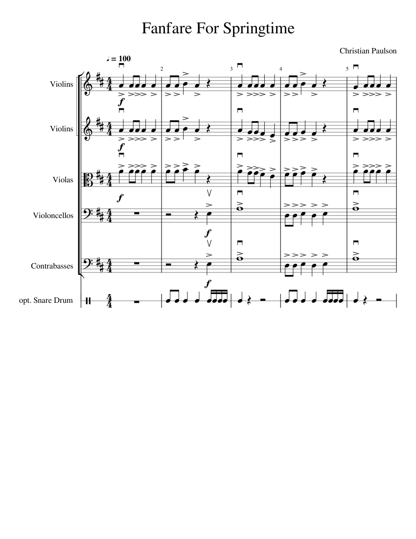Fanfare For Springtime Sheet music for Snare drum, Strings group (String Orchestra) | Musescore.com