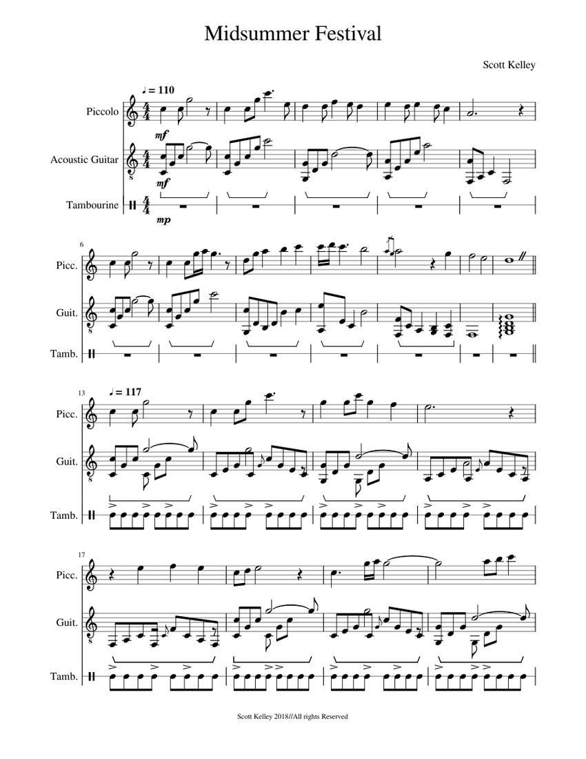 Midsummer Festival Sheet music for Tambourine, Flute piccolo, Guitar ...
