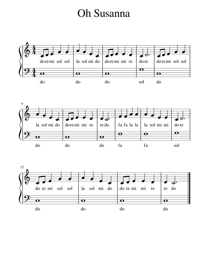 Oh Susanna Sheet Music for Piano (Solo) Easy | MuseScore.com