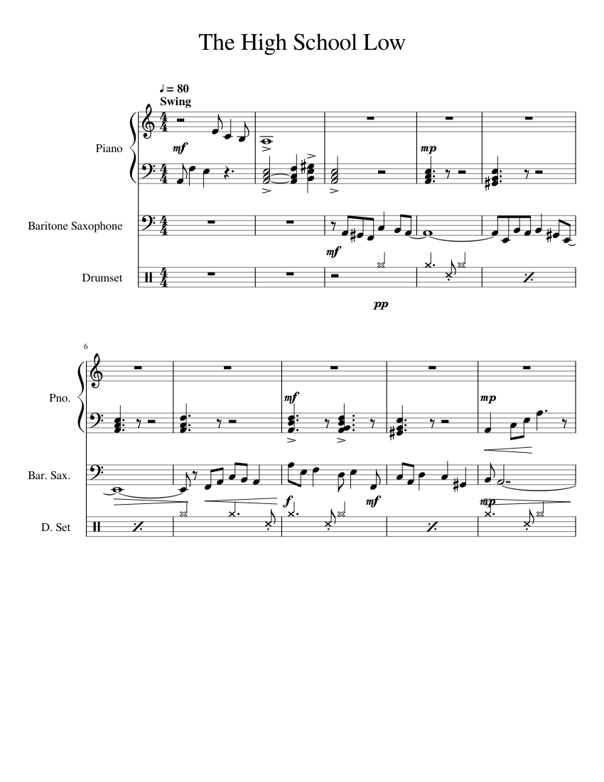 The High School Low Sheet music for Piano, Saxophone baritone, Drum ...
