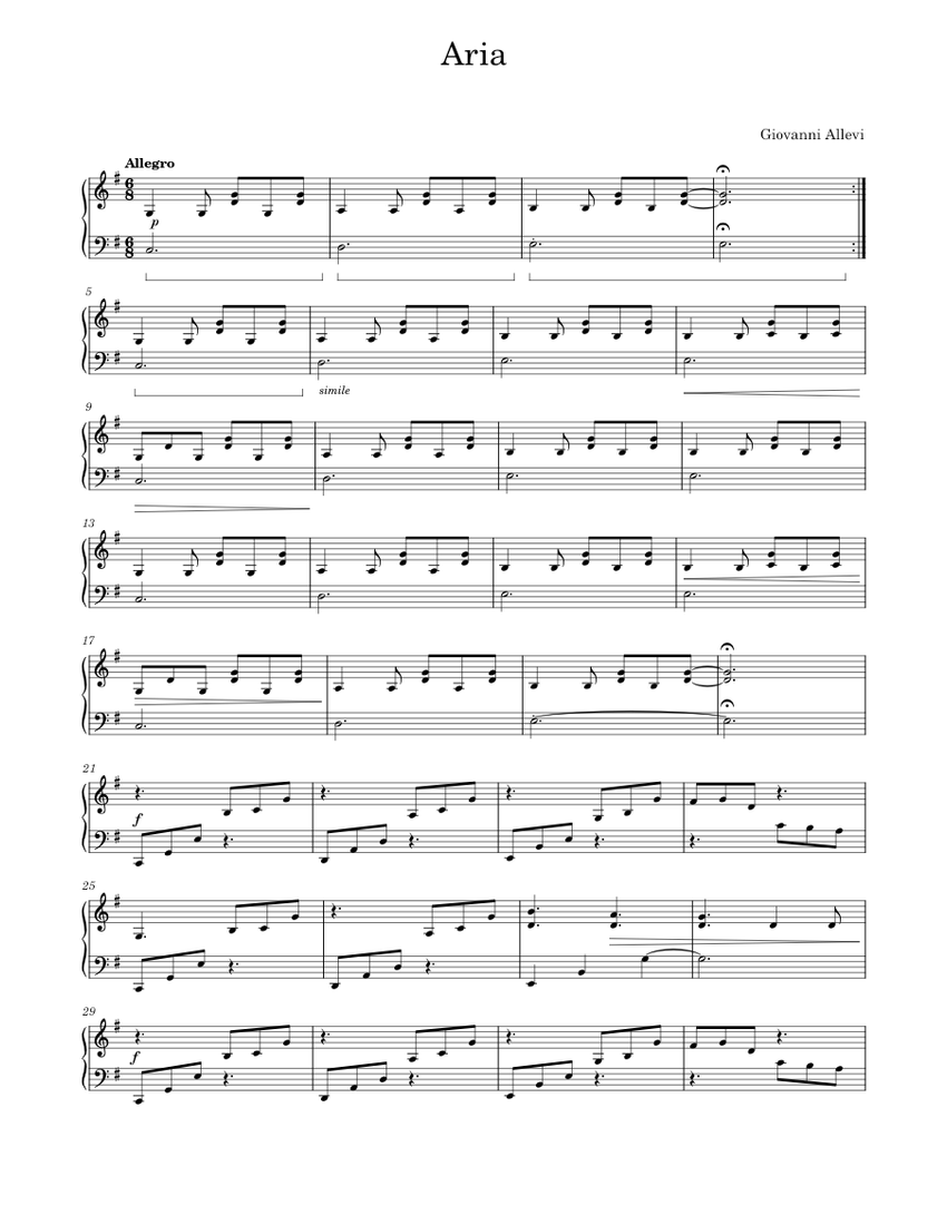 Aria ~ Giovanni Allevi Sheet music for Piano (Solo) Easy | Musescore.com