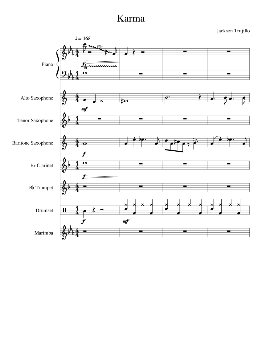 Karma Sheet Music for Piano, Clarinet in b-flat, Saxophone alto ...
