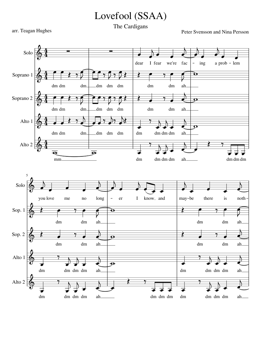 Lovefool (SSAA) Sheet Music for Piano (A Capella) | MuseScore.com