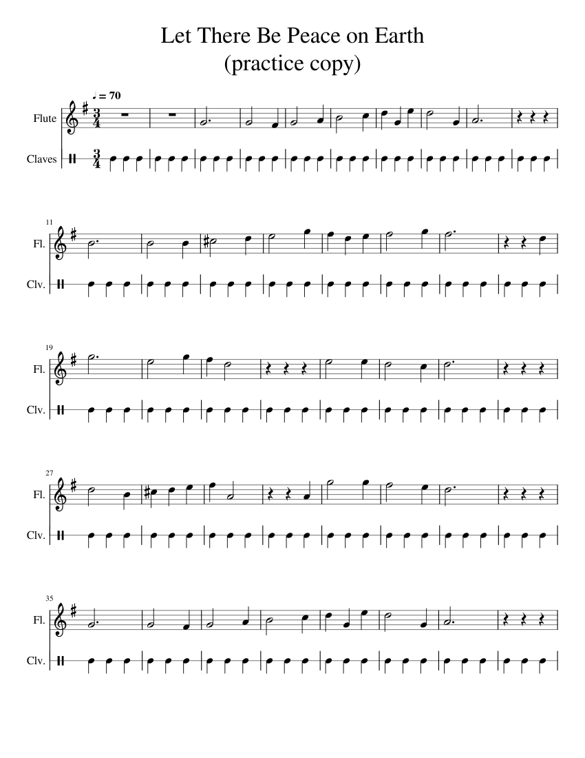 Let There Be Peace on Earth (practice copy) Sheet Music for Flute ...