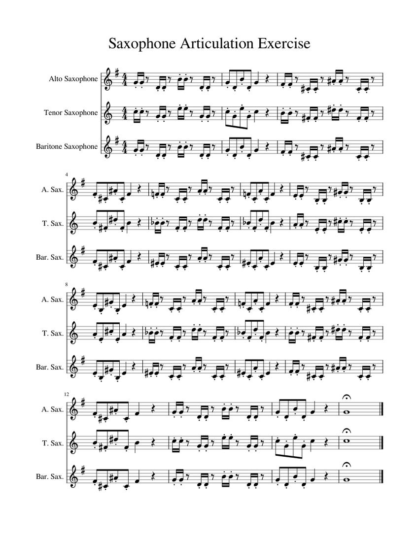Saxophone Articulation Exercise Sheet Music for Saxophone alto ...