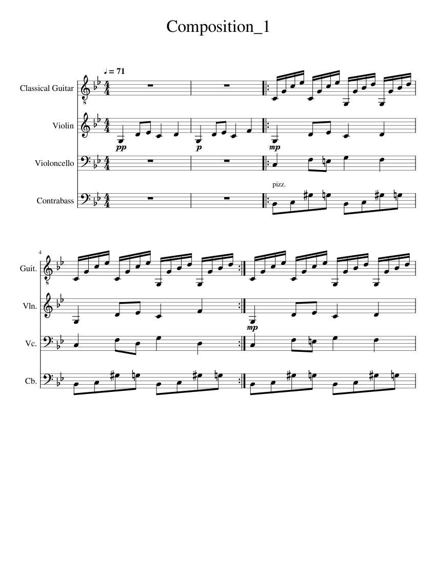 Composition_1 Sheet music for Contrabass, Violin, Cello, Guitar (Mixed ...