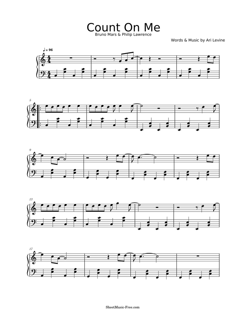 Count On Me Bruno Mars & Philip Lawrence Sheet Music for Piano (Solo ...