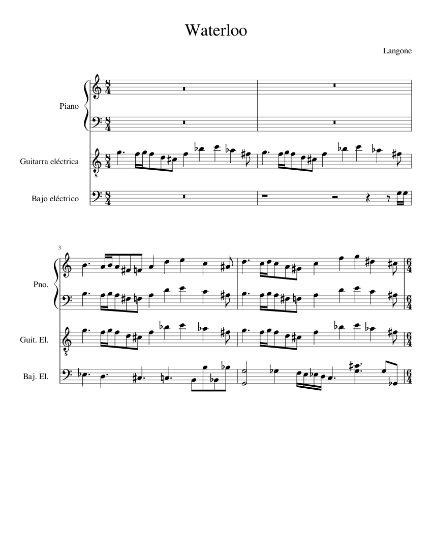 Waterloo Sheet music for Piano, Guitar, Bass guitar (Mixed Trio ...