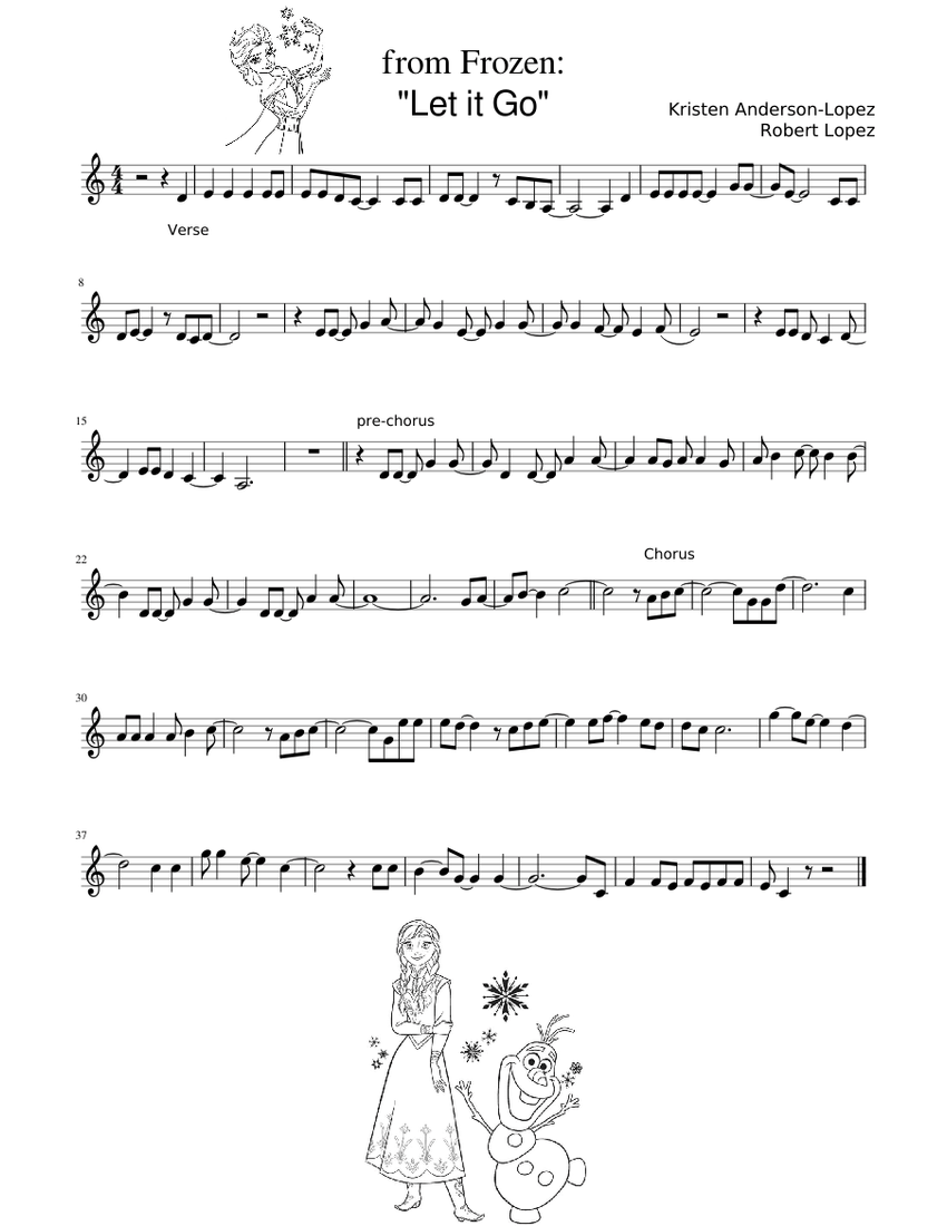Frozen - Let it go - Theme (Guitar, Piano, Voice etc.) Sheet Music for ...