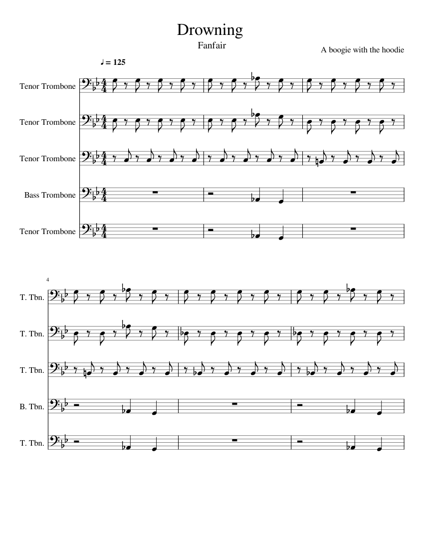 Drowning - A Boogie wit the Hoodie Sheet Music for Trombone tenor, Trombone bass (Mixed Quintet ...