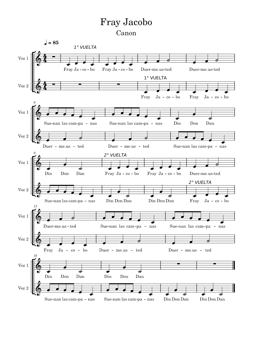 Frère Jacques – Jean-Philippe Rameau Fray Jacobo (canon) Sheet music ...