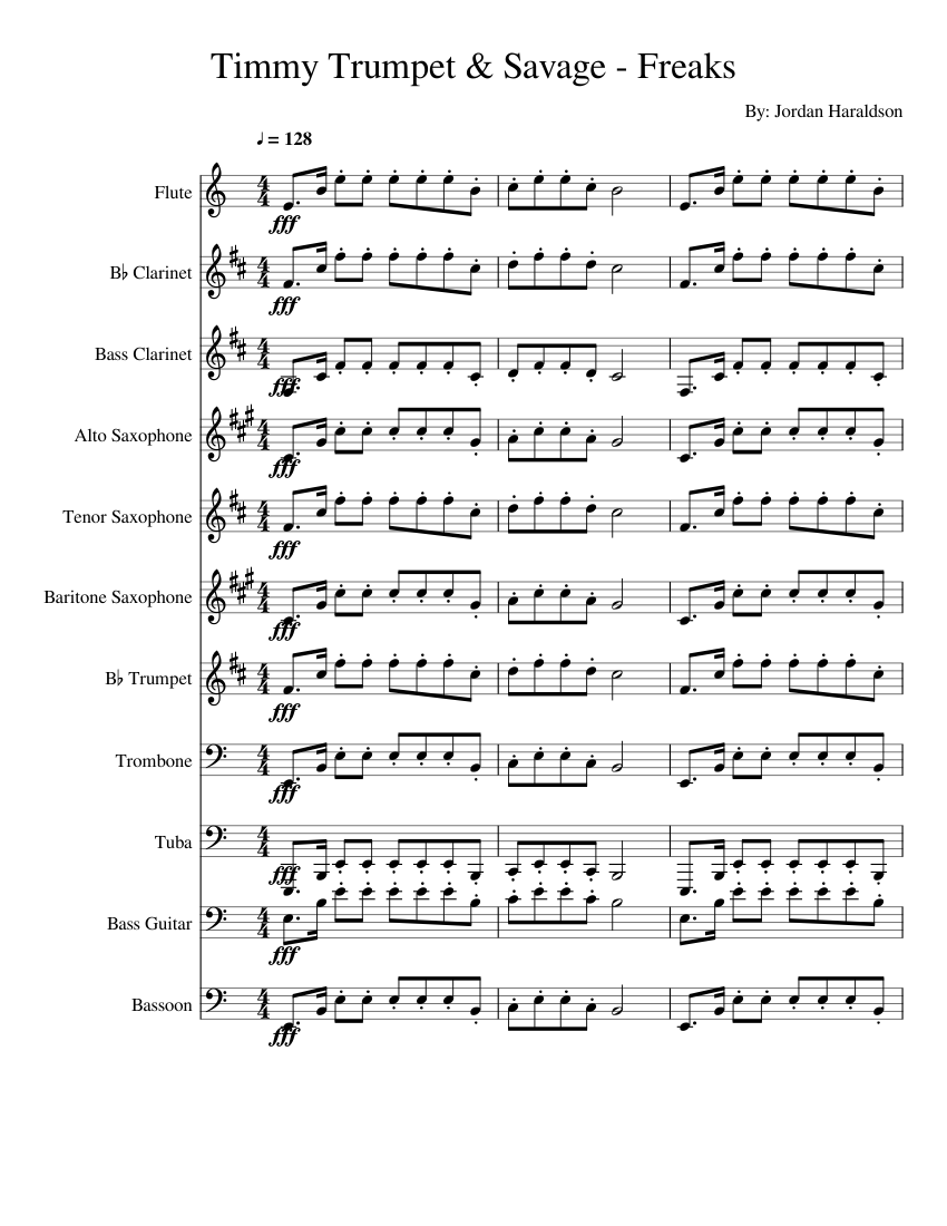 Timmy Trumpet & Savage - Freaks Sheet Music for Trombone, Tuba, Flute ...