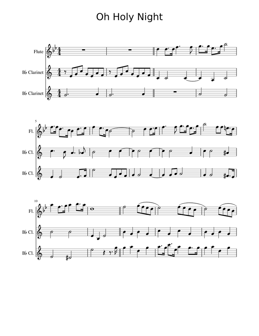 Oh Holy Night Sheet music for Flute, Clarinet in b-flat (Mixed Trio ...