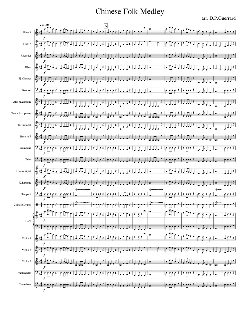 Chinese Folk Medley Sheet Music for Trombone, Tuba, Flute, Oboe & more ...