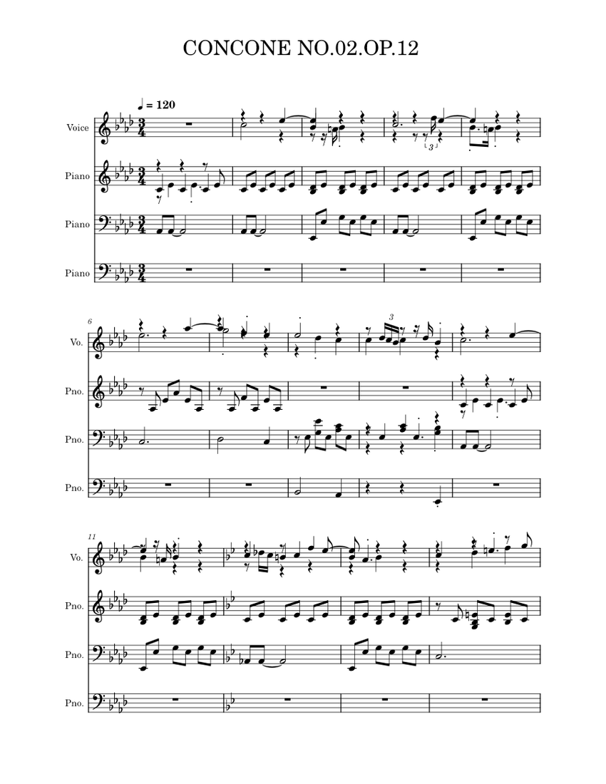 CONCONE 2 op 12 Sheet music for Piano, Vocals (Mixed Quartet) | Musescore.com